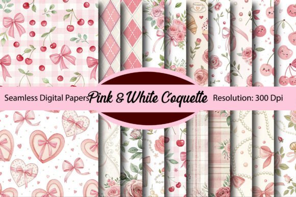 Pink & White Coquette Digital Paper Graphic by Colourful · Creative Fabrica
