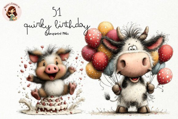 Quirky Birthday Animals PNG Clipart Graphic by Nicolle's Colorful Art ...