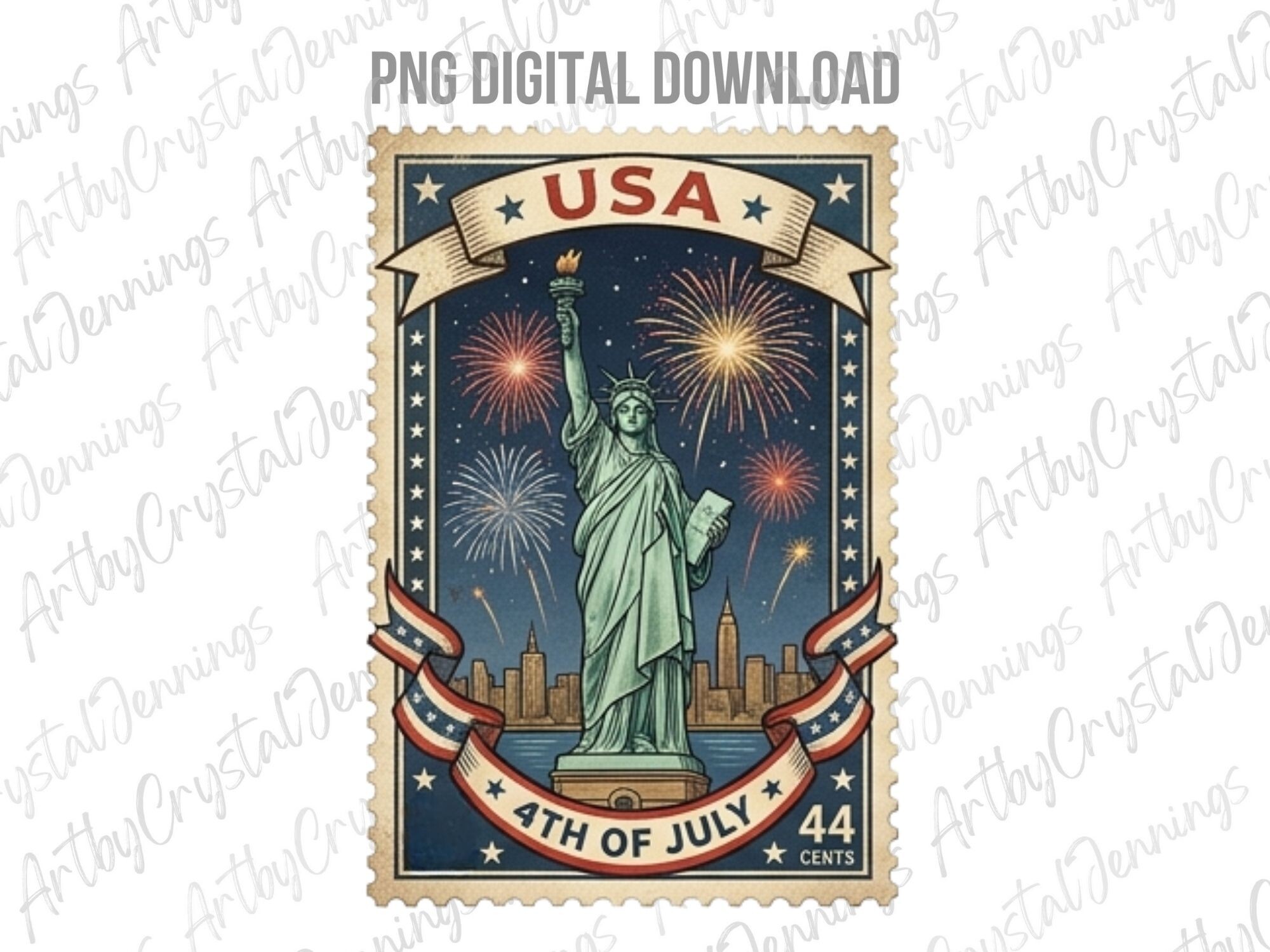 Vintage Statue of Liberty Stamp PNG Graphic by ArtbyCrystalJennings ...