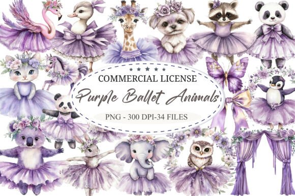 Watercolor Purple Ballet Animals Clipart Graphic by ArtStory · Creative ...