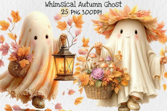 Whimsical Autumn Ghost Clipart Graphic by Rose Art · Creative Fabrica