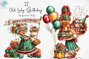 Whimsical Old Lady Birthday Clipart PNG Graphic by Craft Art · Creative ...