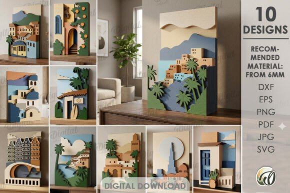 3D Cityscape Wall Art Bundle Laser Cut · Creative Fabrica