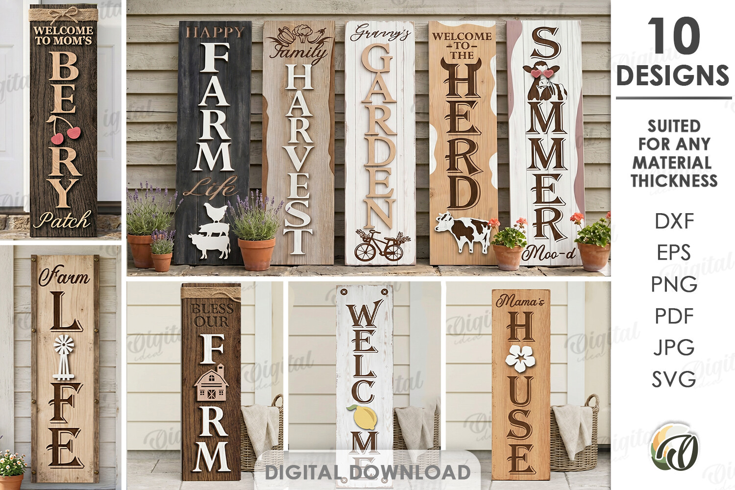 3D Farm Vertical Door Signs Bundle Laser · Creative Fabrica