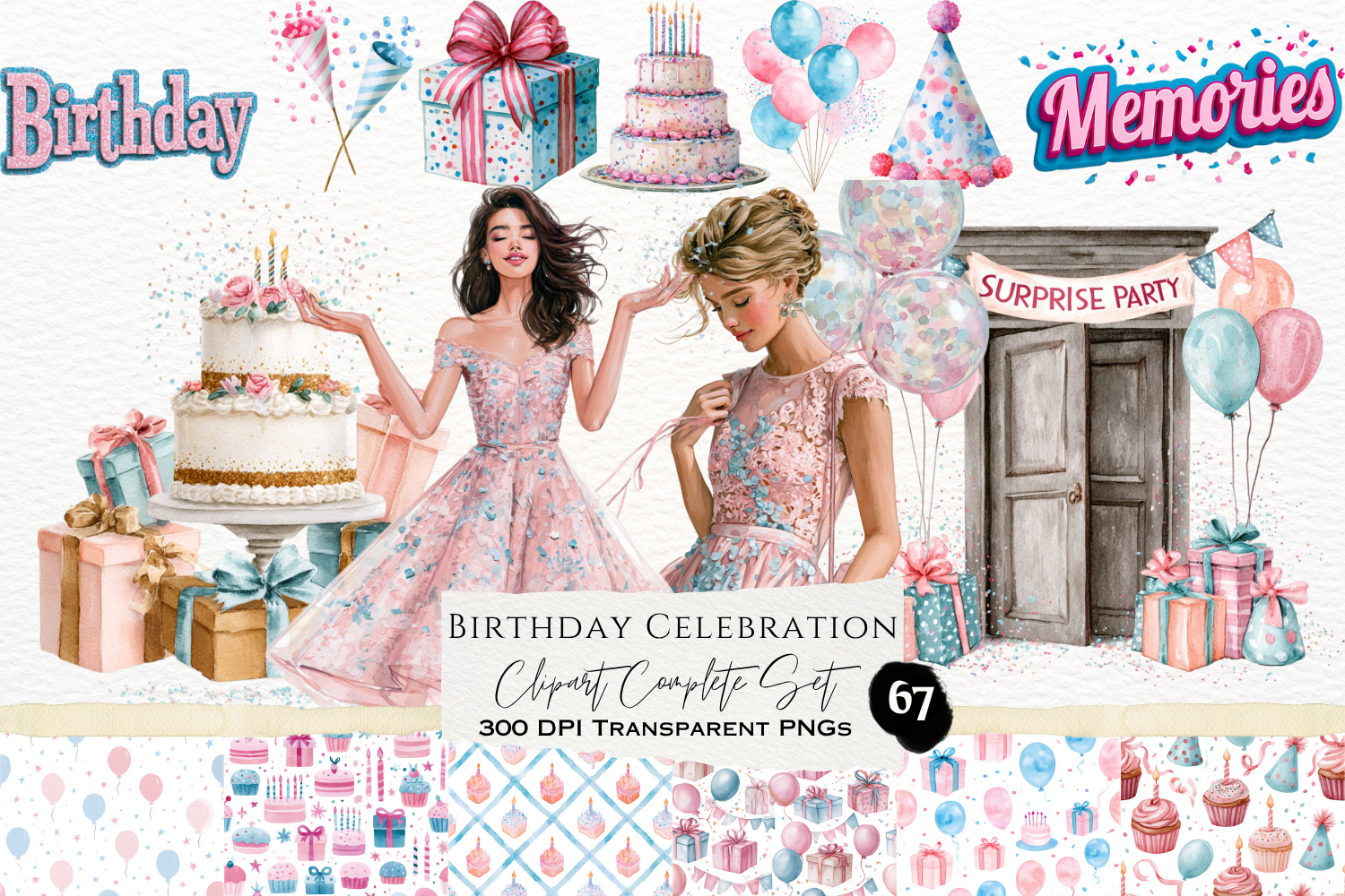Birthday Celebration Watercolor Set Graphic by Whimsy Bloom Co ...