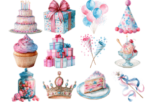 Birthday Celebration Watercolor Set Graphic by Whimsy Bloom Co ...