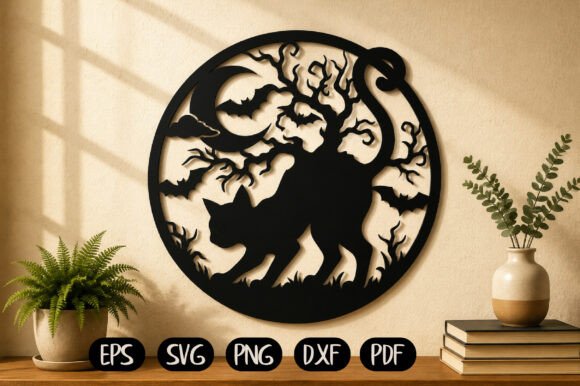 Black Cat Halloween Laser Cut SVG · Creative Fabrica