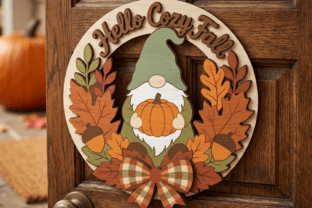 Hello Cozy Fall Gnome Wreath Custom File · Creative Fabrica