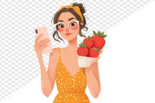 Quirky Woman Summer Selfie Clipart PNG Graphic by Sublimation Print ...