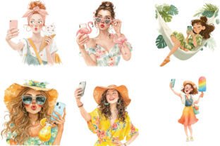 Quirky Woman Summer Selfie Clipart PNG Graphic by Sublimation Print ...
