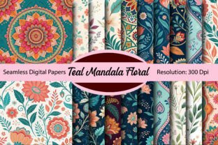 Teal Mandala Floral Digital Paper Graphic by Colourful · Creative Fabrica