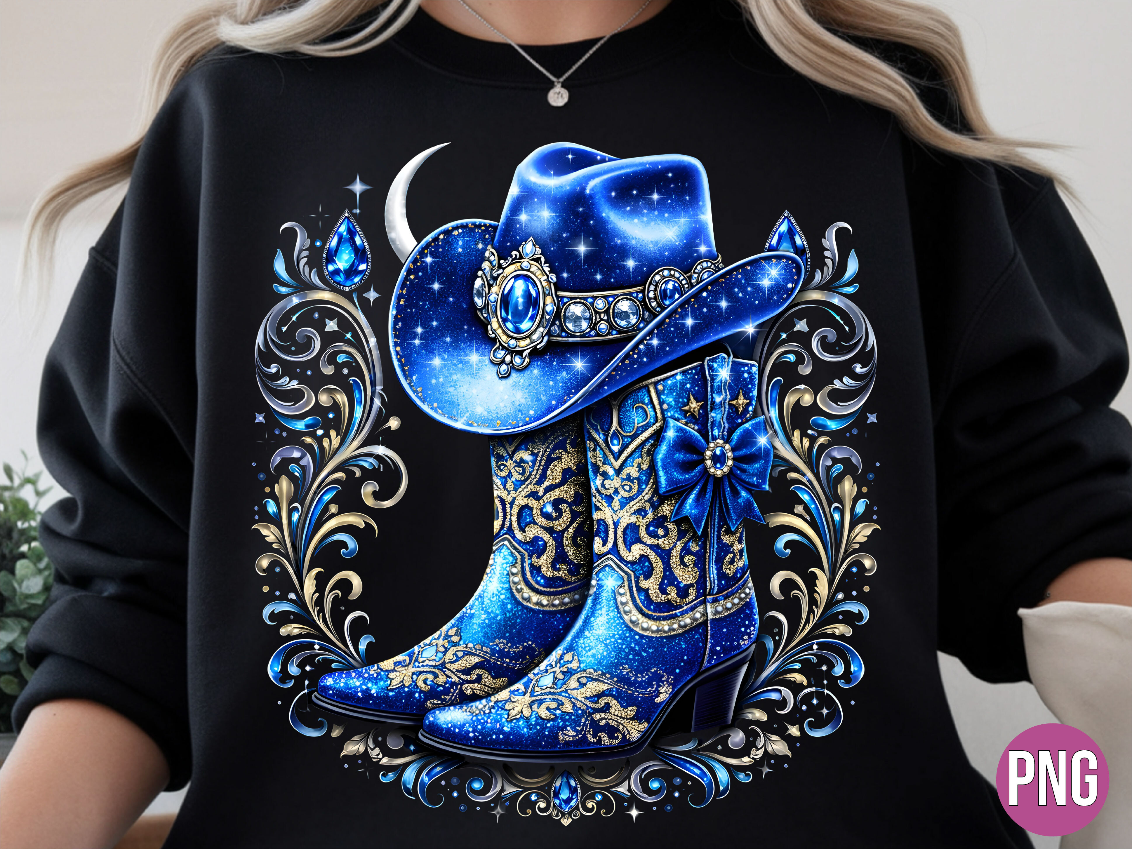Western Blue Glitter Cowboy Boots PNG Graphic by The Black Cat ...