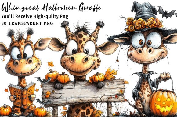 Whimsical Halloween Giraffe Clipart Graphic by RevolutionCraft ...