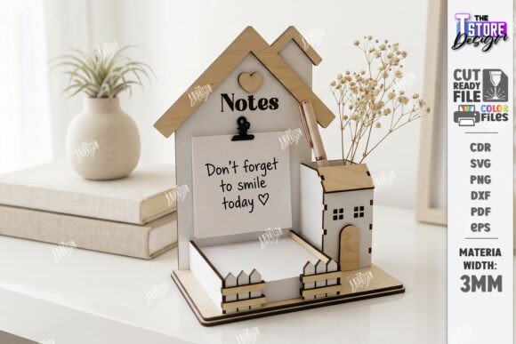 Wooden Desktop Notes Stand Holder Laser · Creative Fabrica