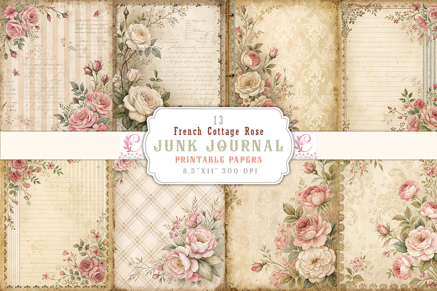 Vintage French Cottage Rose Junk Journal Graphic by Craftfiles-SVG ...