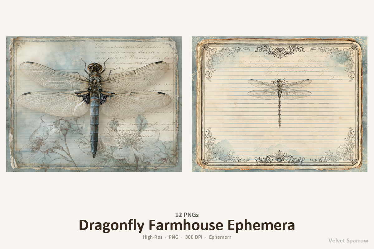 Dragonfly Farmhouse Ephemera Graphic by Velvet.Sparrow · Creative Fabrica