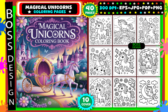 Magical Unicorns Coloring Pages for Kids Graphic by BOSS DESIGN ...