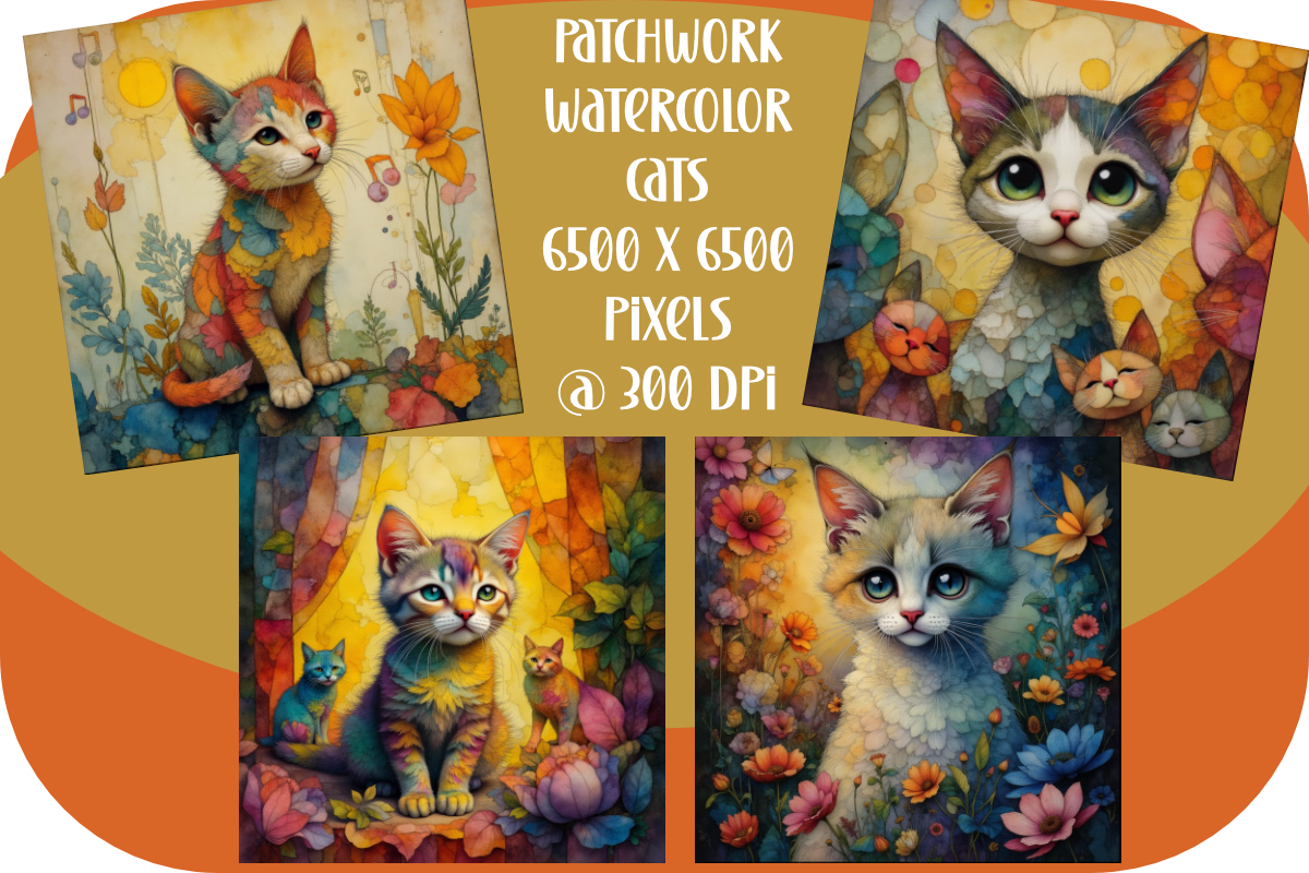 Patchwork Watercolor Cats Clipart Graphic by Annie's AI Art · Creative ...