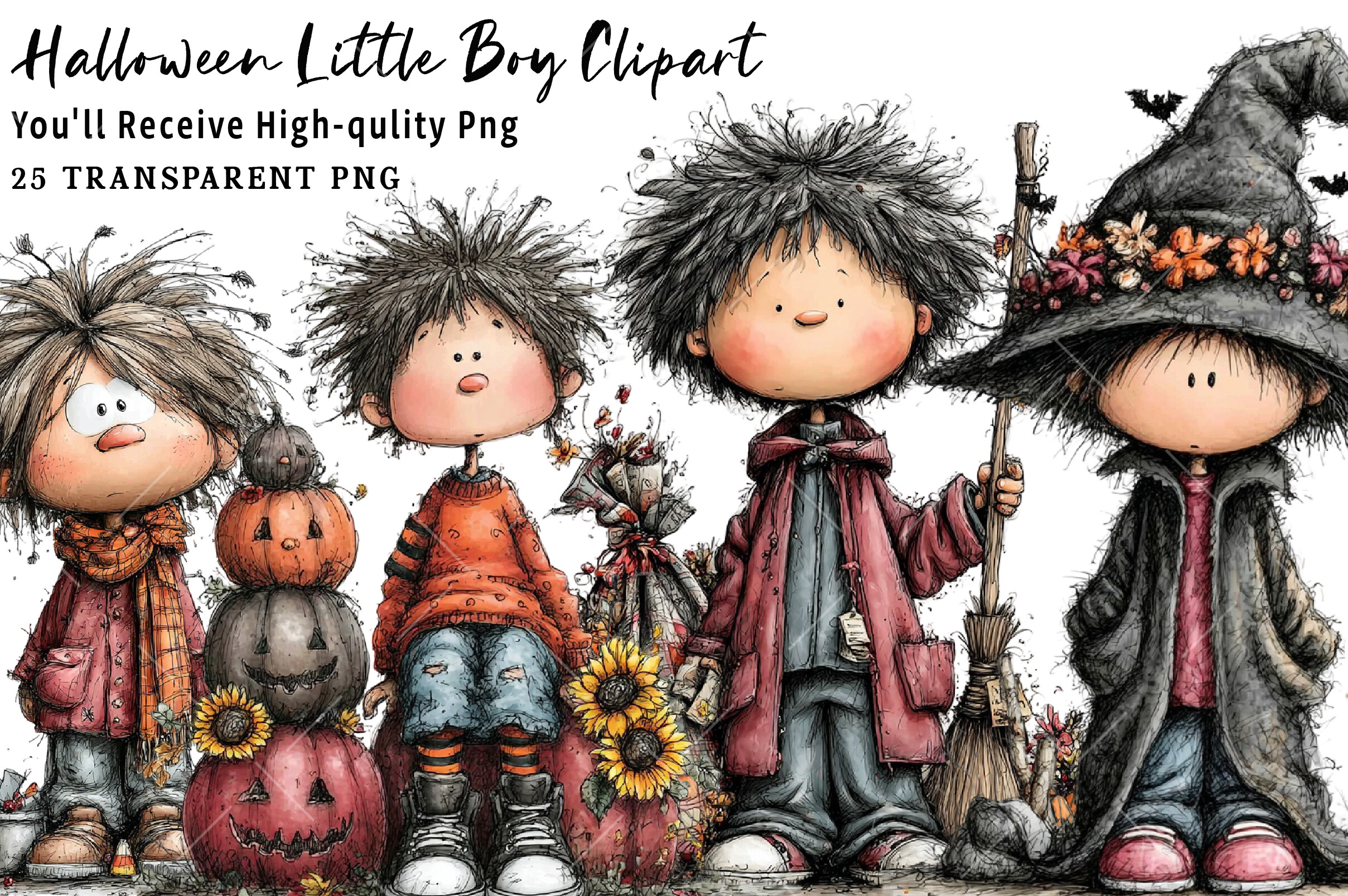 Whimsical Halloween Little Boy Clipart Graphic by RevolutionCraft ...