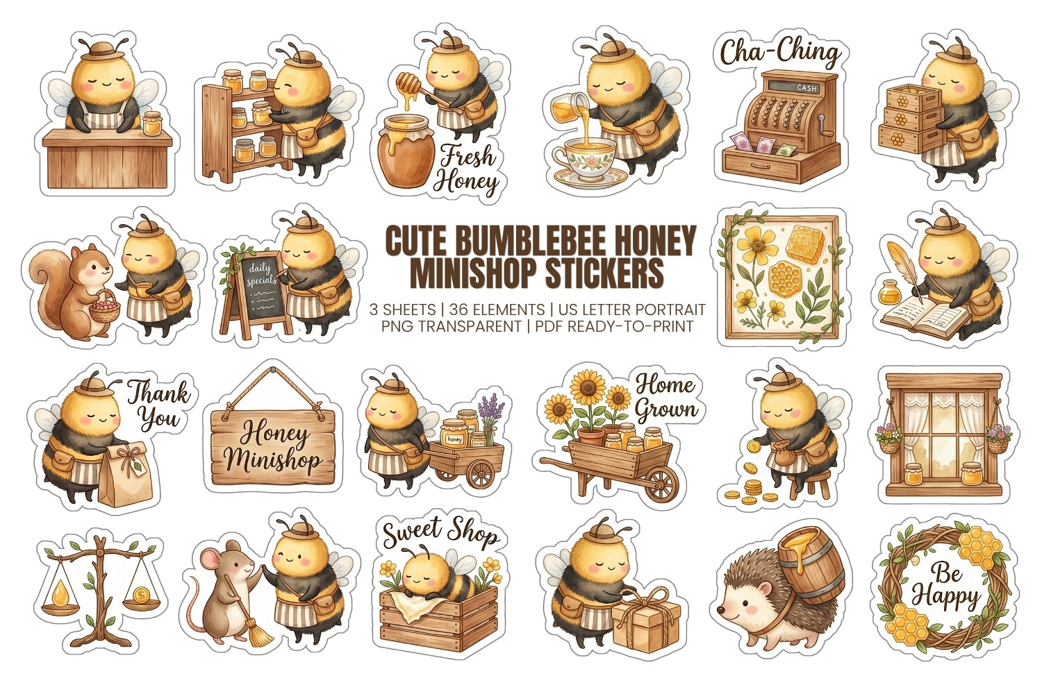 Cute Bumblebee Honey Minishop Stickers Graphic by mbaknike · Creative ...