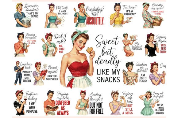 Sarcastic Retro Housewife PNG Bundle Graphic by Aspect_Studio ...