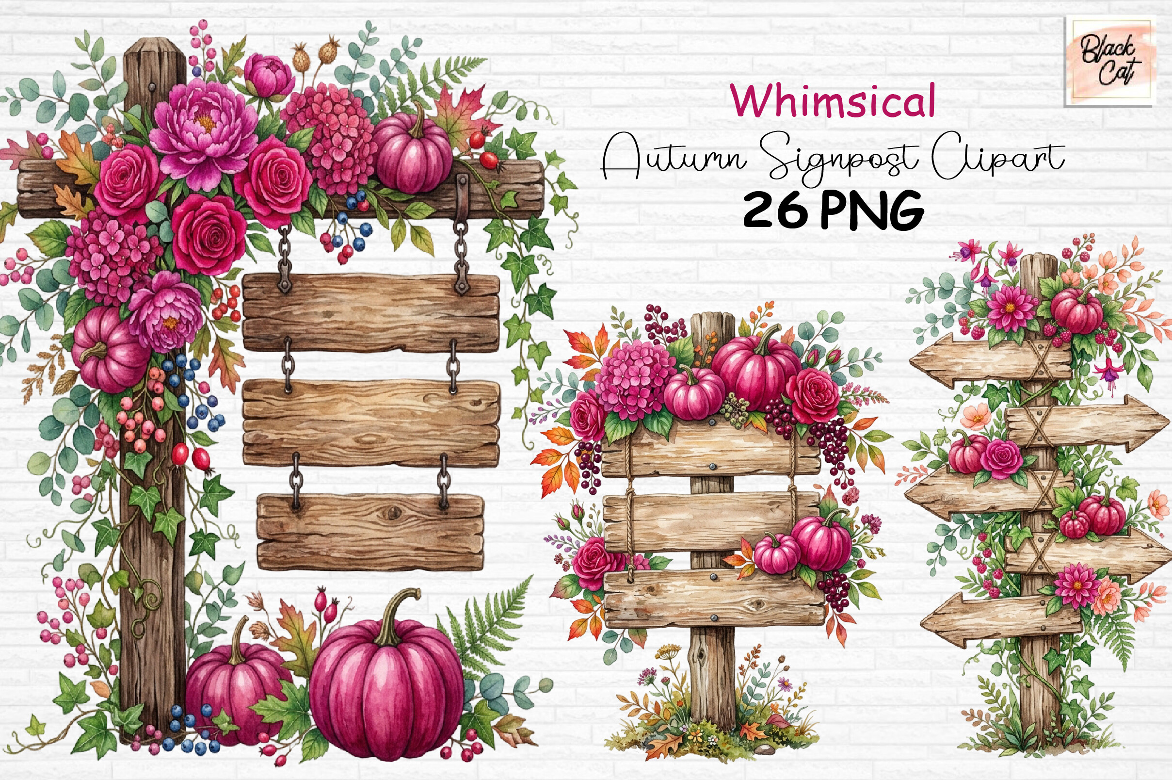 Whimsical Autumn Signpost Clipart PNG Graphic by Black Cat · Creative ...