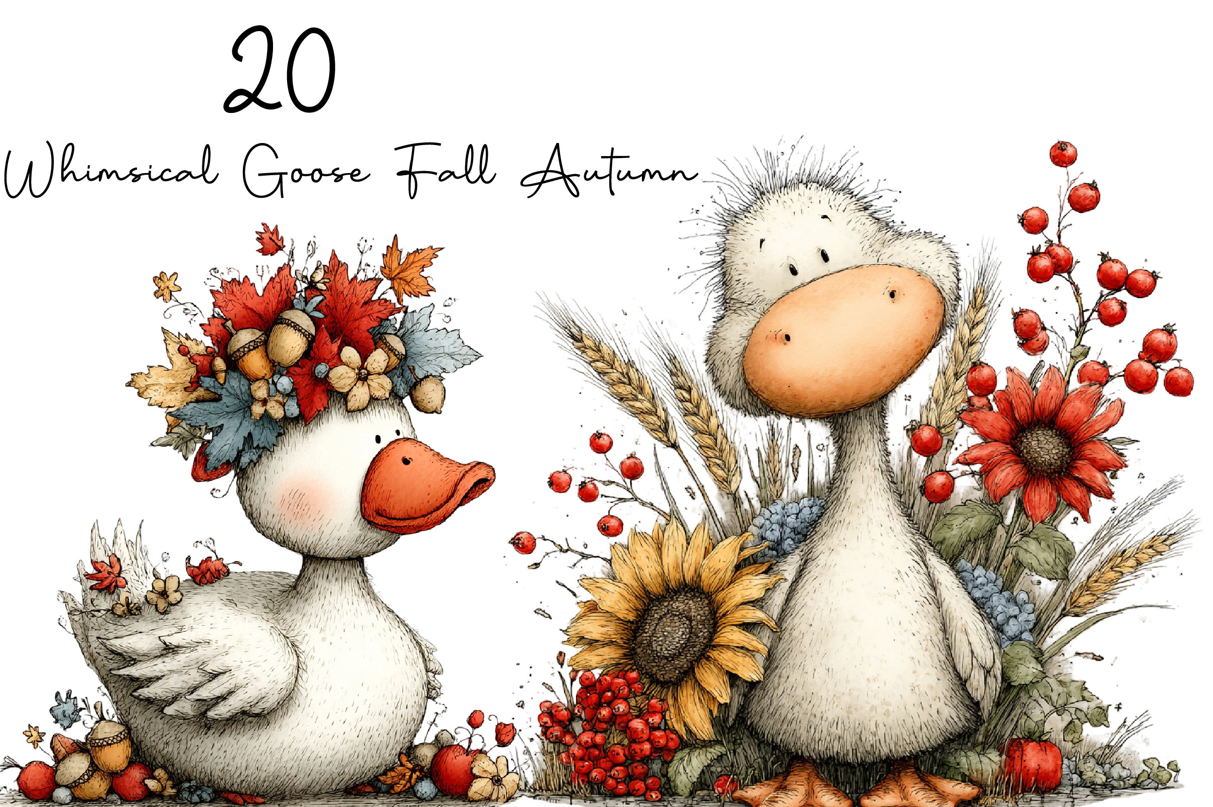 Whimsical Goose Fall Autumn Clipart Graphic by DreamArtGraphic ...