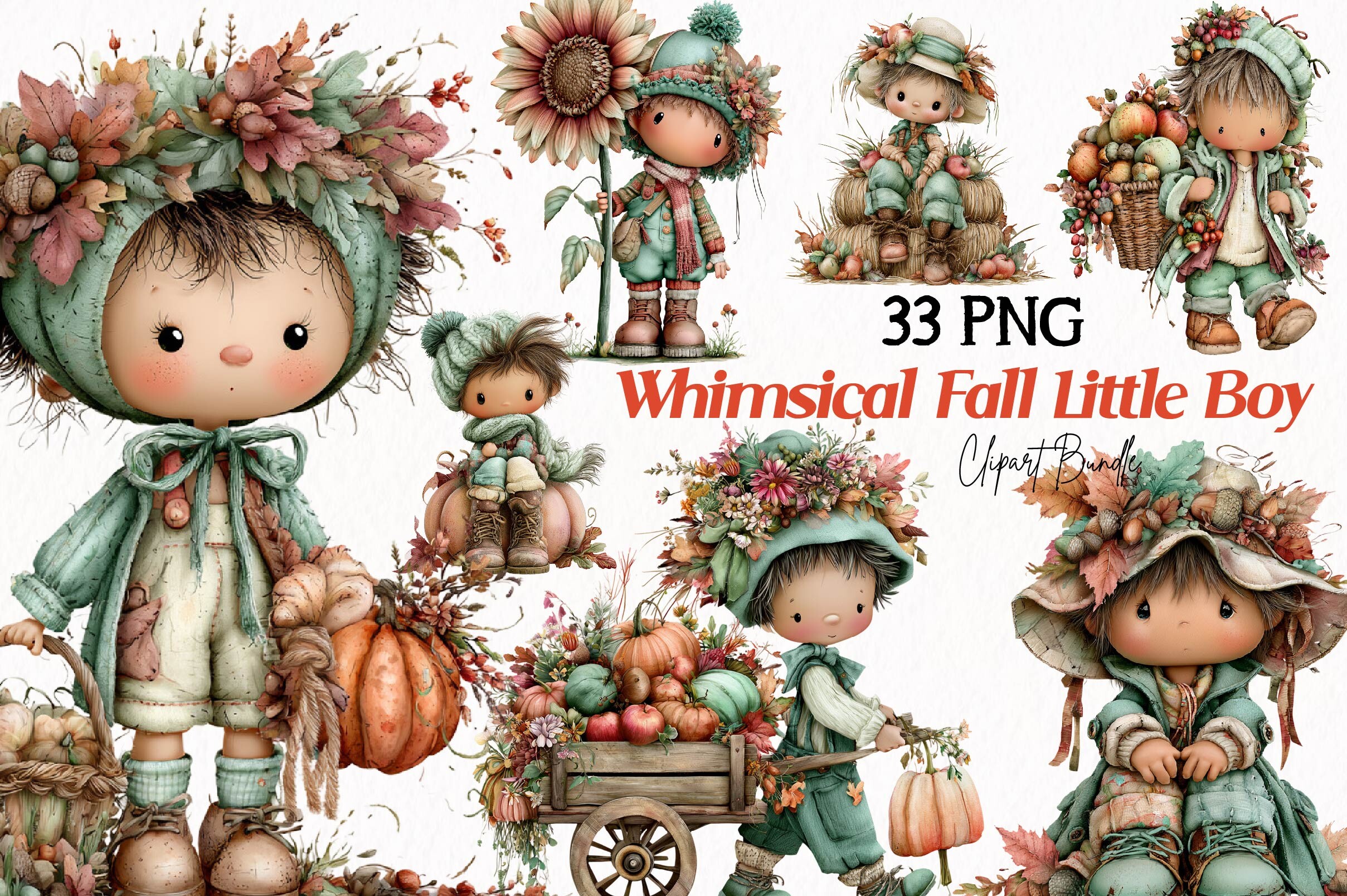 Whimsical Fall Little Boy Clipart Graphic by Print Magic · Creative Fabrica