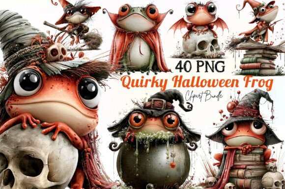Quirky Halloween Frog Clipart Bundle Graphic by Print Magic · Creative ...