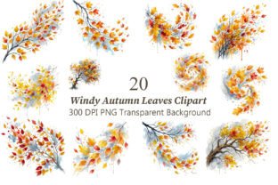 Autumn Leaves Windy Watercolor Clipart Graphic by TeesDesign · Creative ...