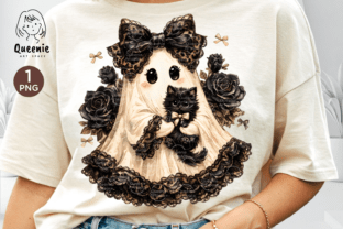 Halloween Preppy Gothic Ghost Black Cat Graphic by Queenie Art Space ...