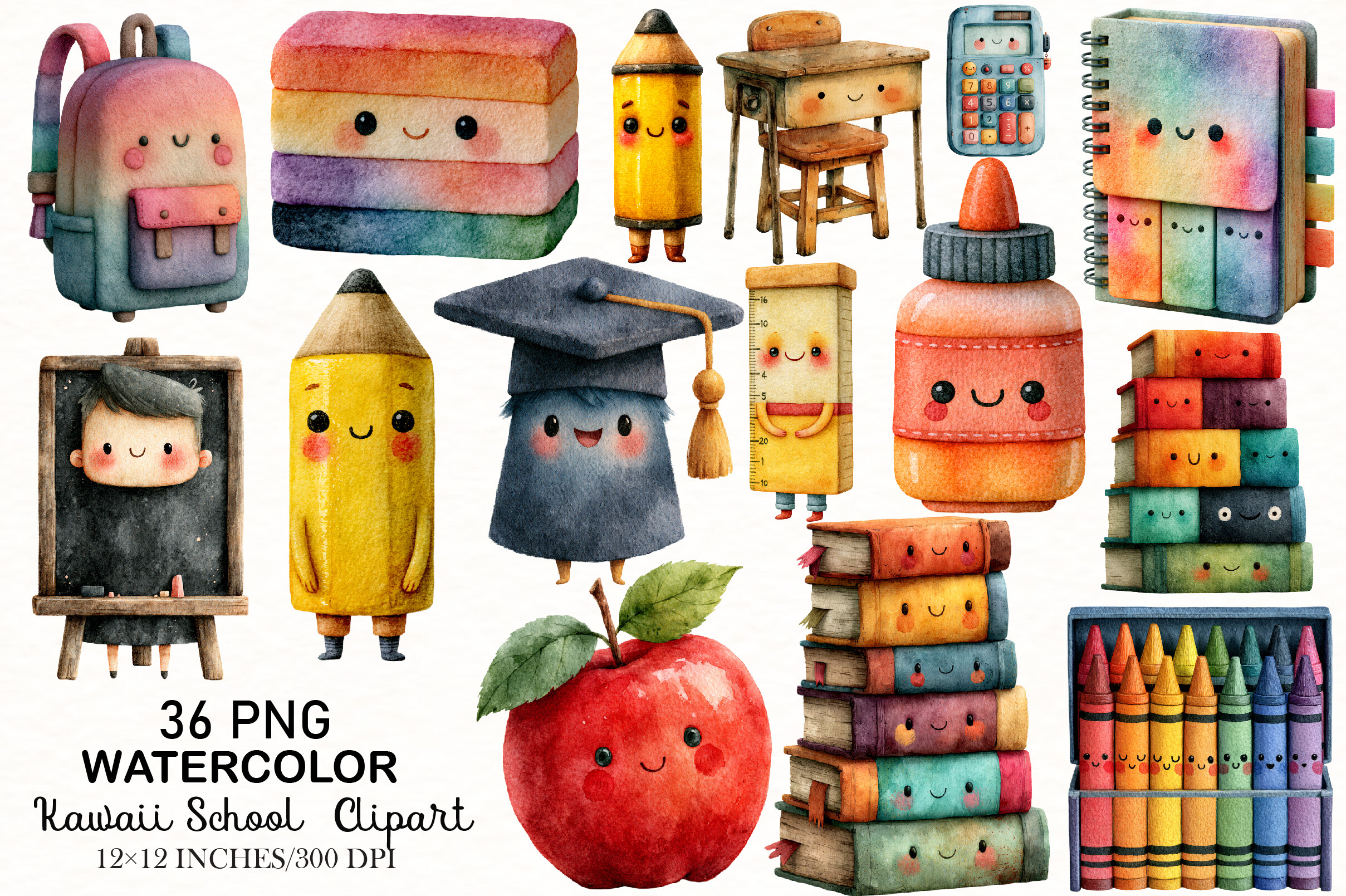 Kawaii School Supplies Clipart Png Graphic by Creative Print · Creative ...
