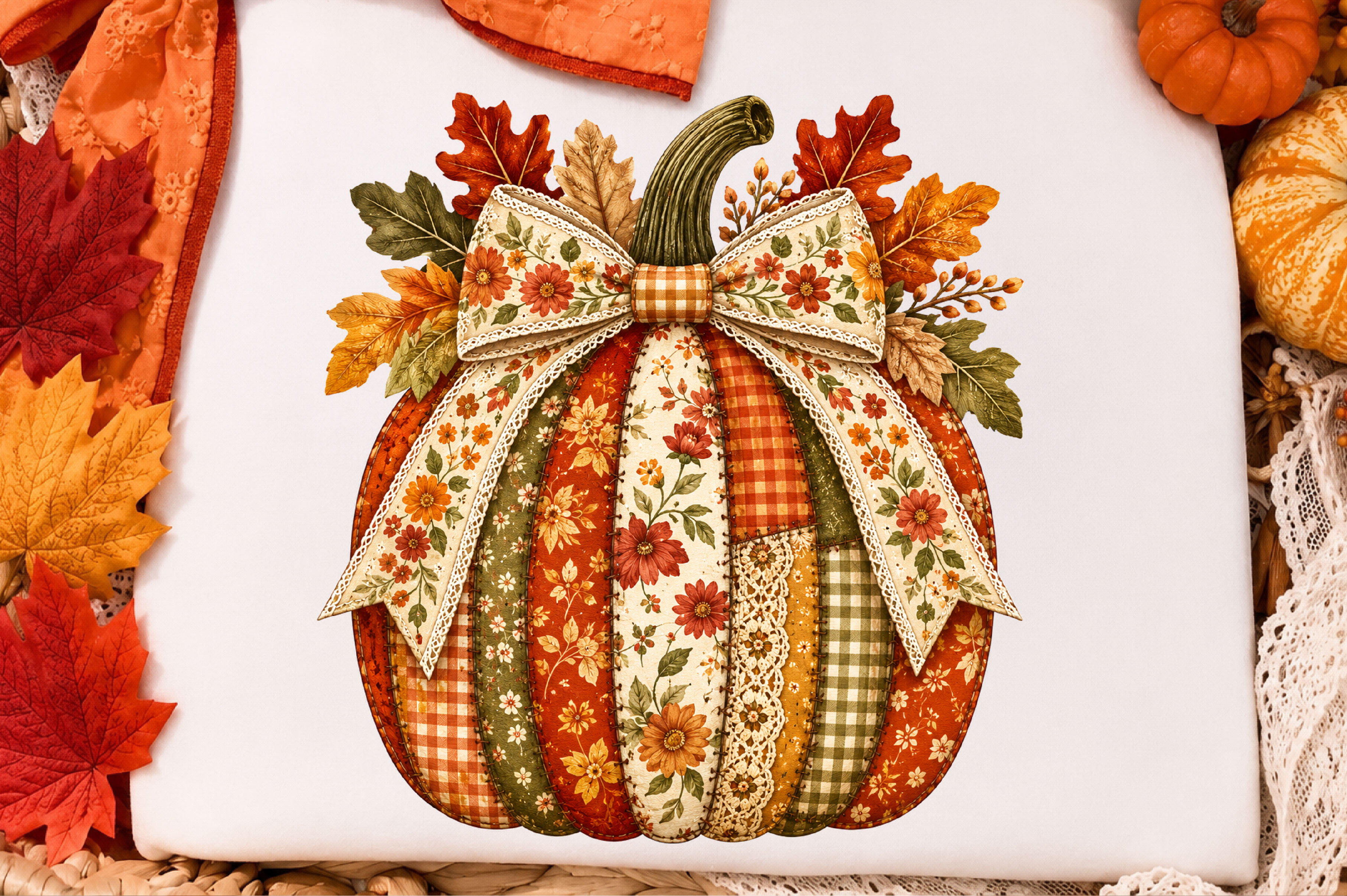 Faux Patchwork Pumpkin Bow Fall Autumn Graphic by T-Shirt Design Bundle ...