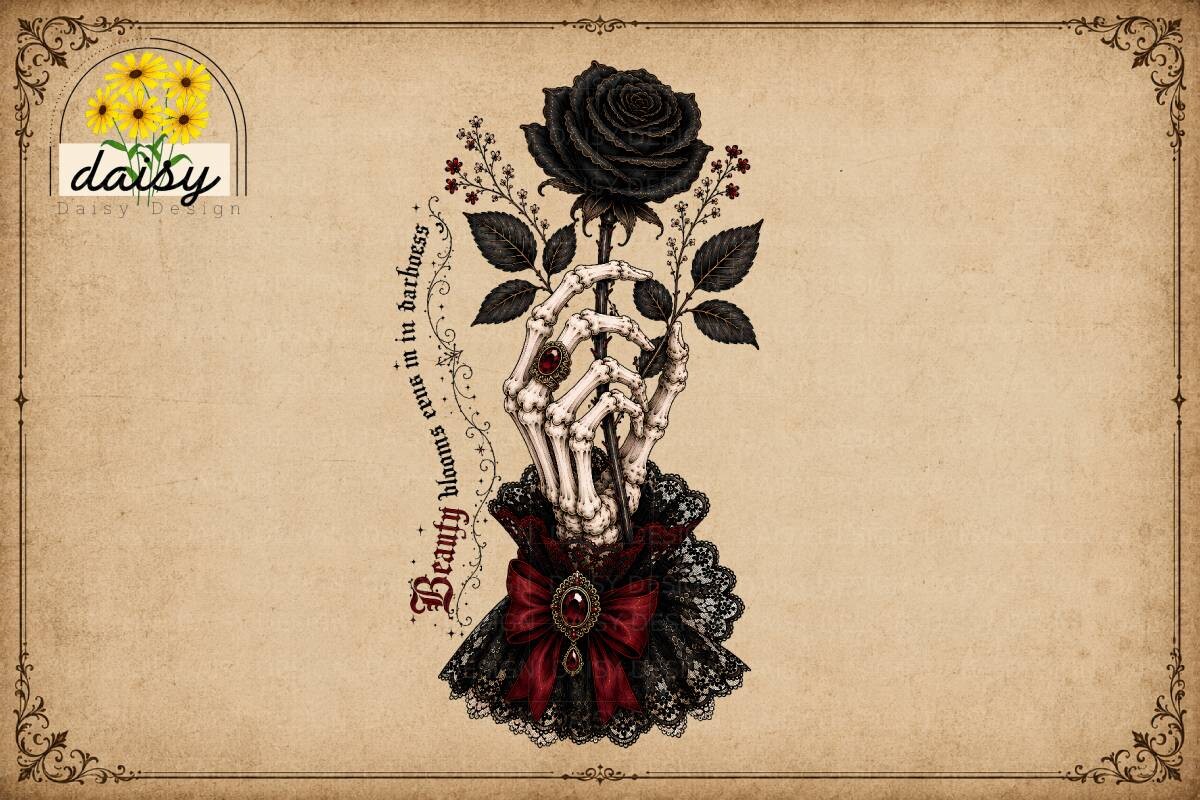 Gothic Black Rose Skeleton Sublimation Graphic by Daisy Design ...