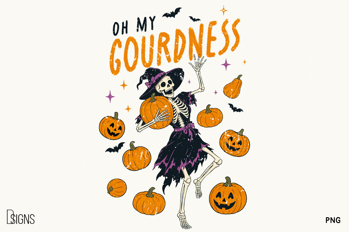 Funny Halloween Skeleton Oh My Gourdness Graphic by DSIGNS · Creative ...
