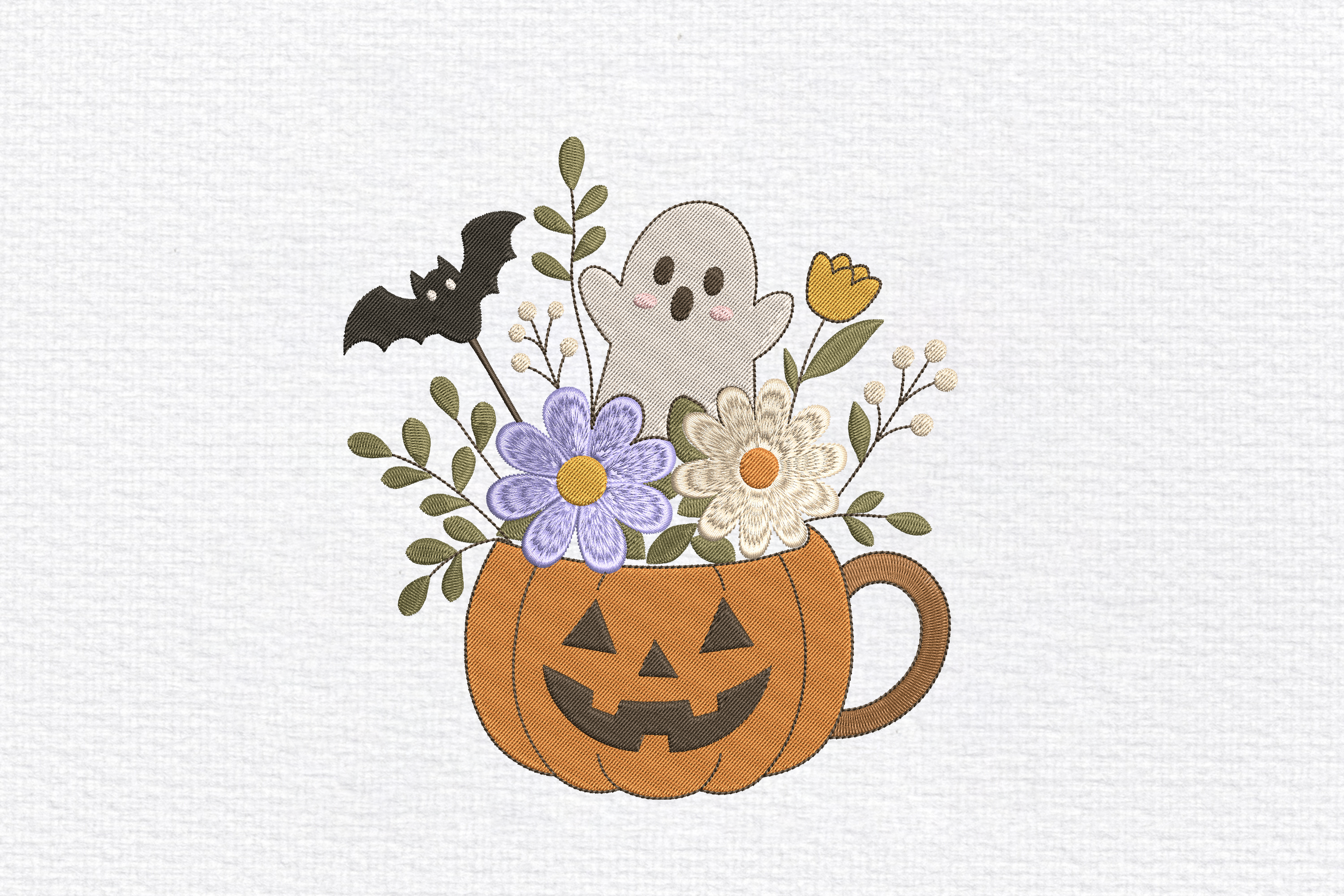 Cute Ghost Pumpkin Mug Embroidery Design · Creative Fabrica