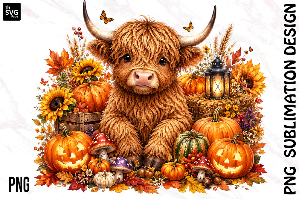 Cute Pumpkin Patch Highland Cow PNG Graphic by thSVGpage · Creative Fabrica