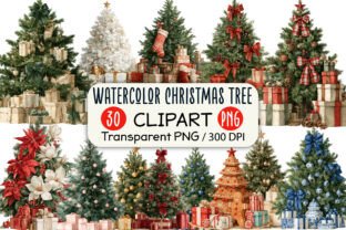 Watercolor Christmas Tree Clipart Graphic by Black Bird Studio ...