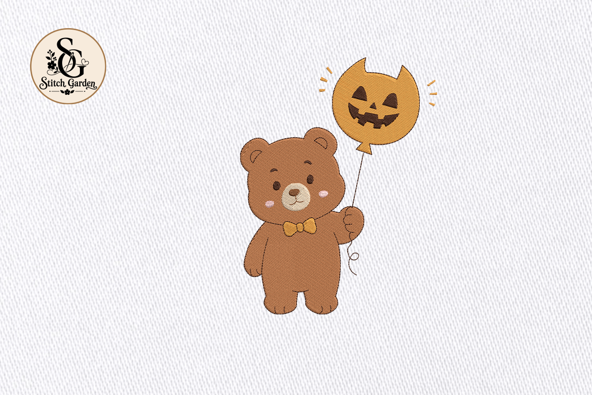 Cute Bear with Pumpkin Balloon Design · Creative Fabrica
