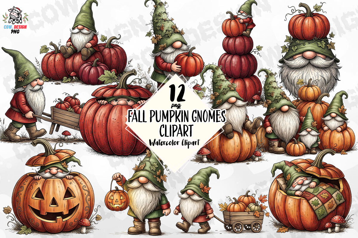 Fall Pumpkin Gnomes Clipart PNG Graphic by COW.design · Creative Fabrica