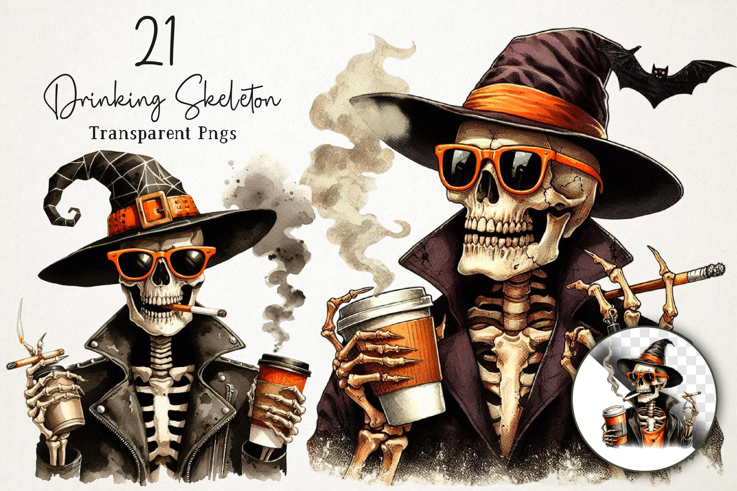 Halloween Drinking Skeleton Clipart Graphic by NexaArt · Creative Fabrica