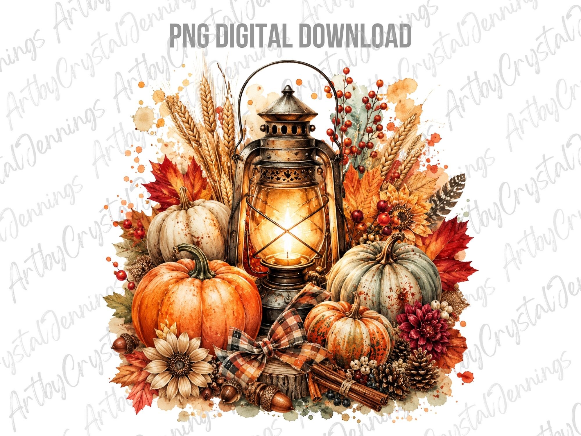 Autumn Pumpkin Lantern Watercolor PNG Graphic by ArtbyCrystalJennings ...