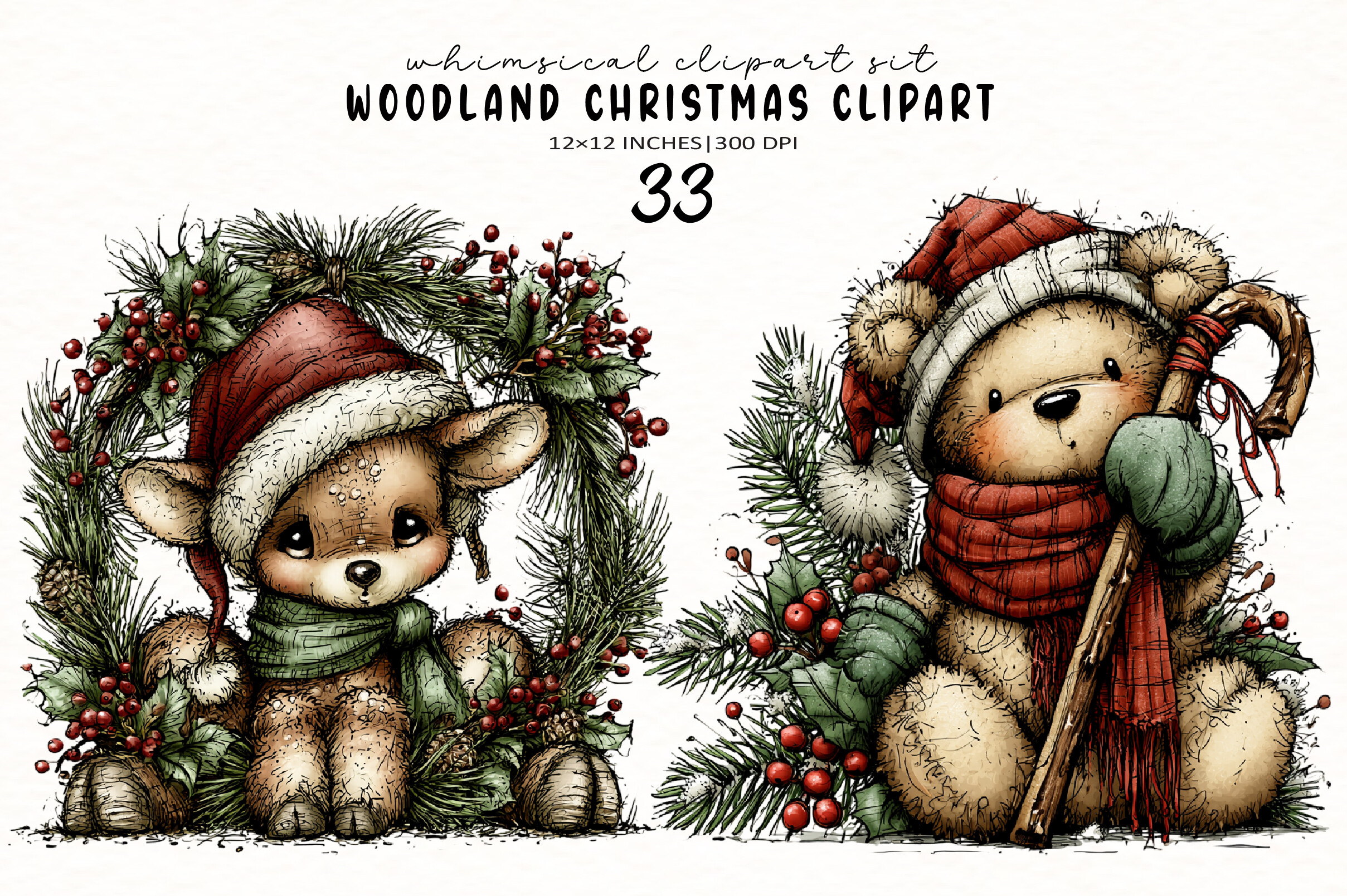Whimsical Woodland Christmas Clipart Graphic by Creative Print ...