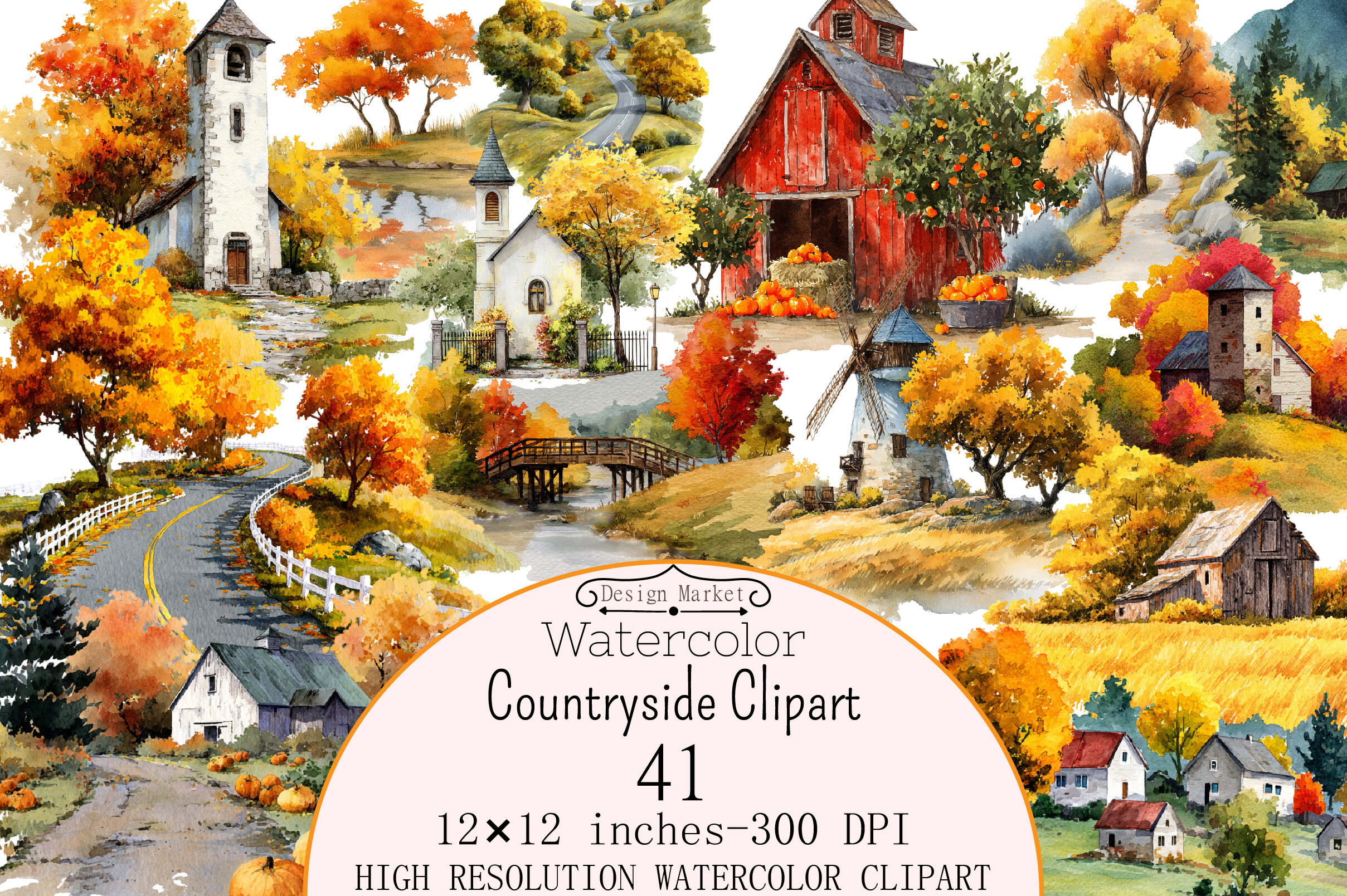 Watercolor Countryside Clipart Graphic by Design Market · Creative Fabrica