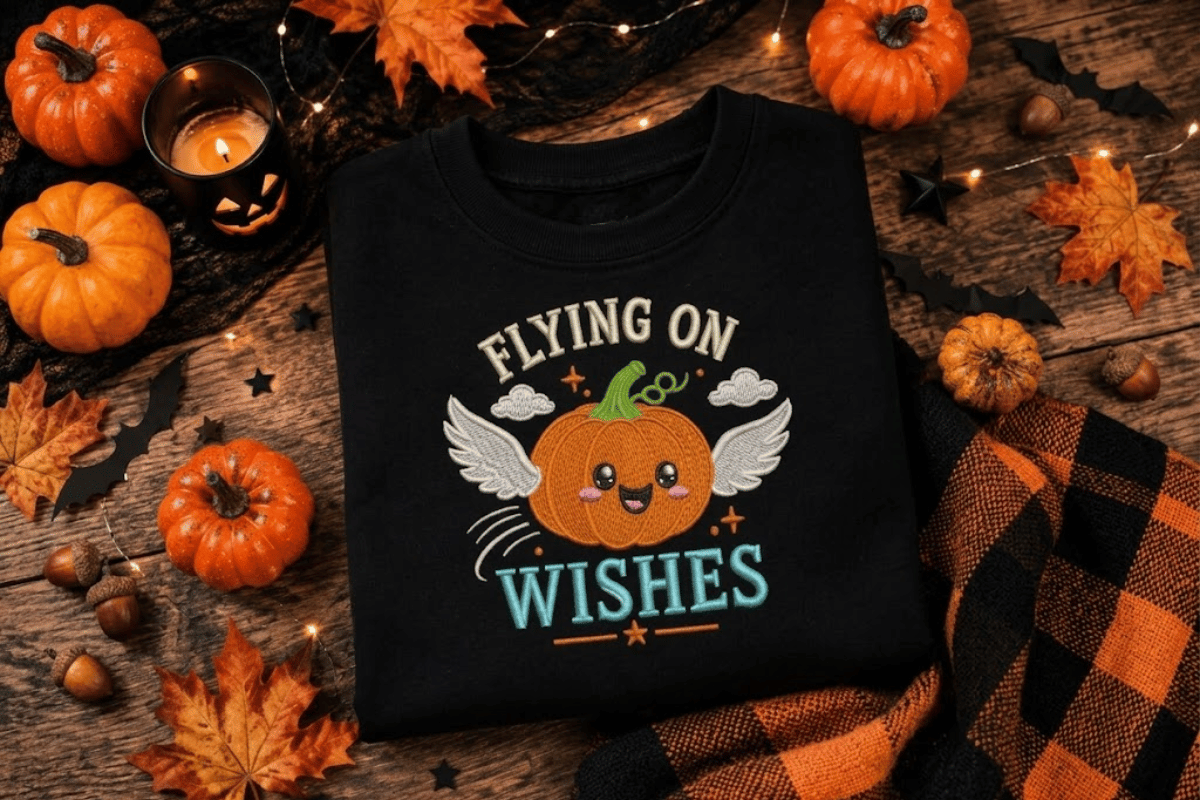 Flying Pumpkin Embroidery Design · Creative Fabrica