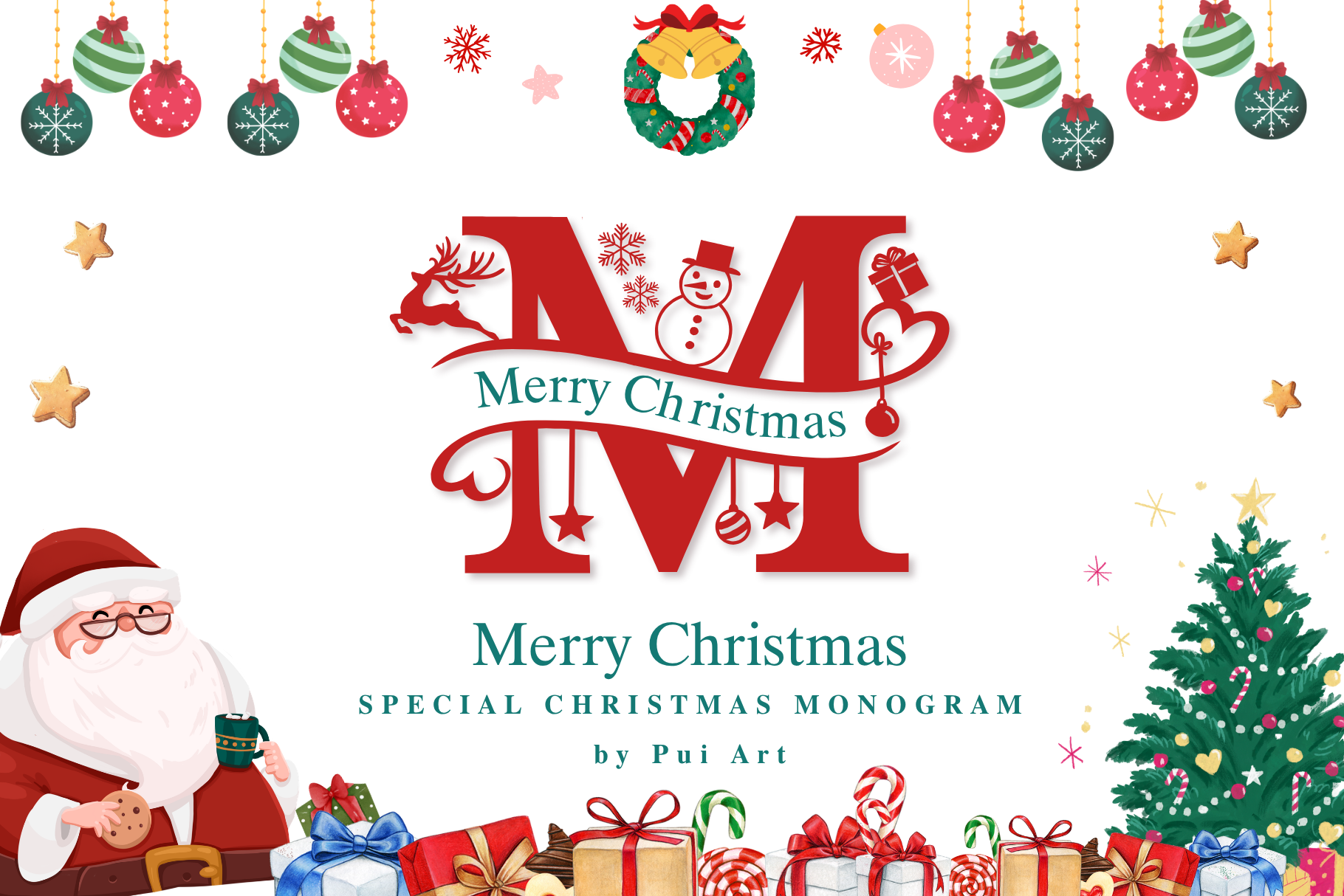 Merry Christmas Monogram Font by Pui Art · Creative Fabrica