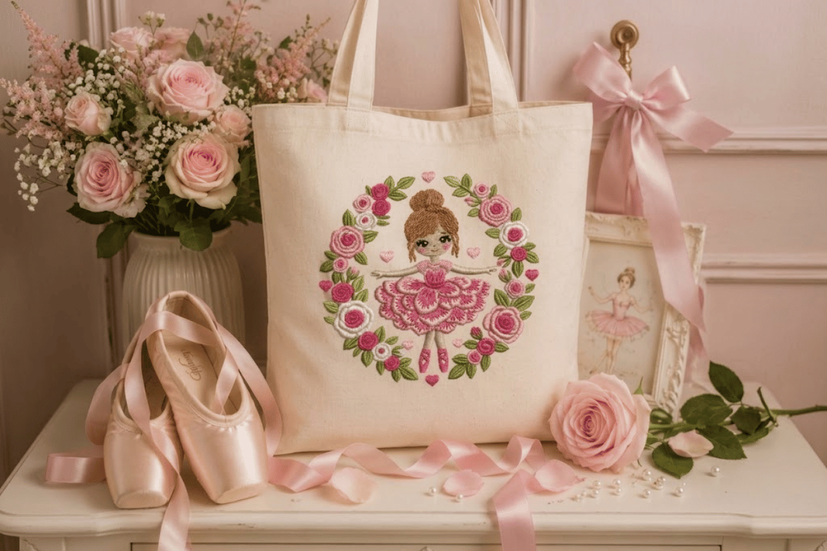 Floral Ballerina Girl Embroidery Design · Creative Fabrica