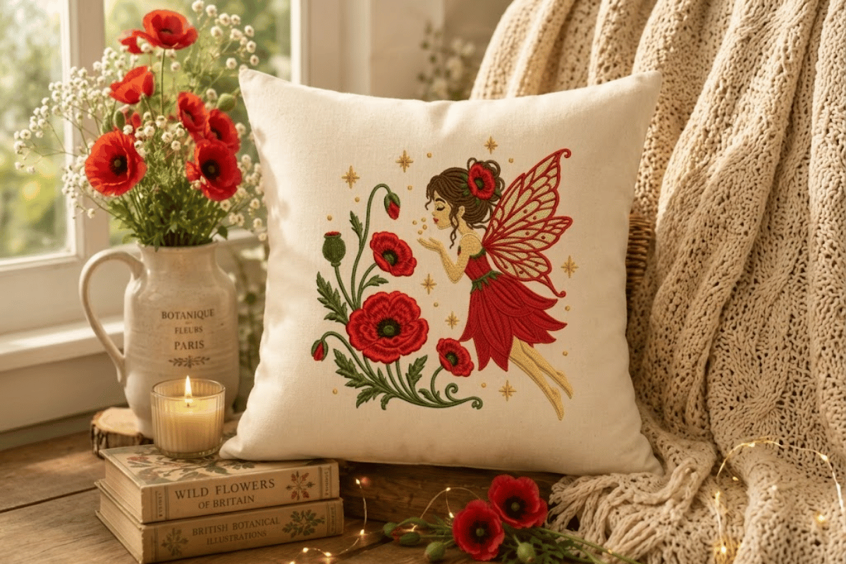 Poppy Flower Fairy Embroidery Design · Creative Fabrica